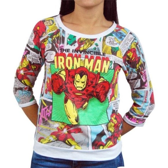 Marvel | Tops | Marvel Iron Man All Over Comic Book Print 34 Sleeve ...